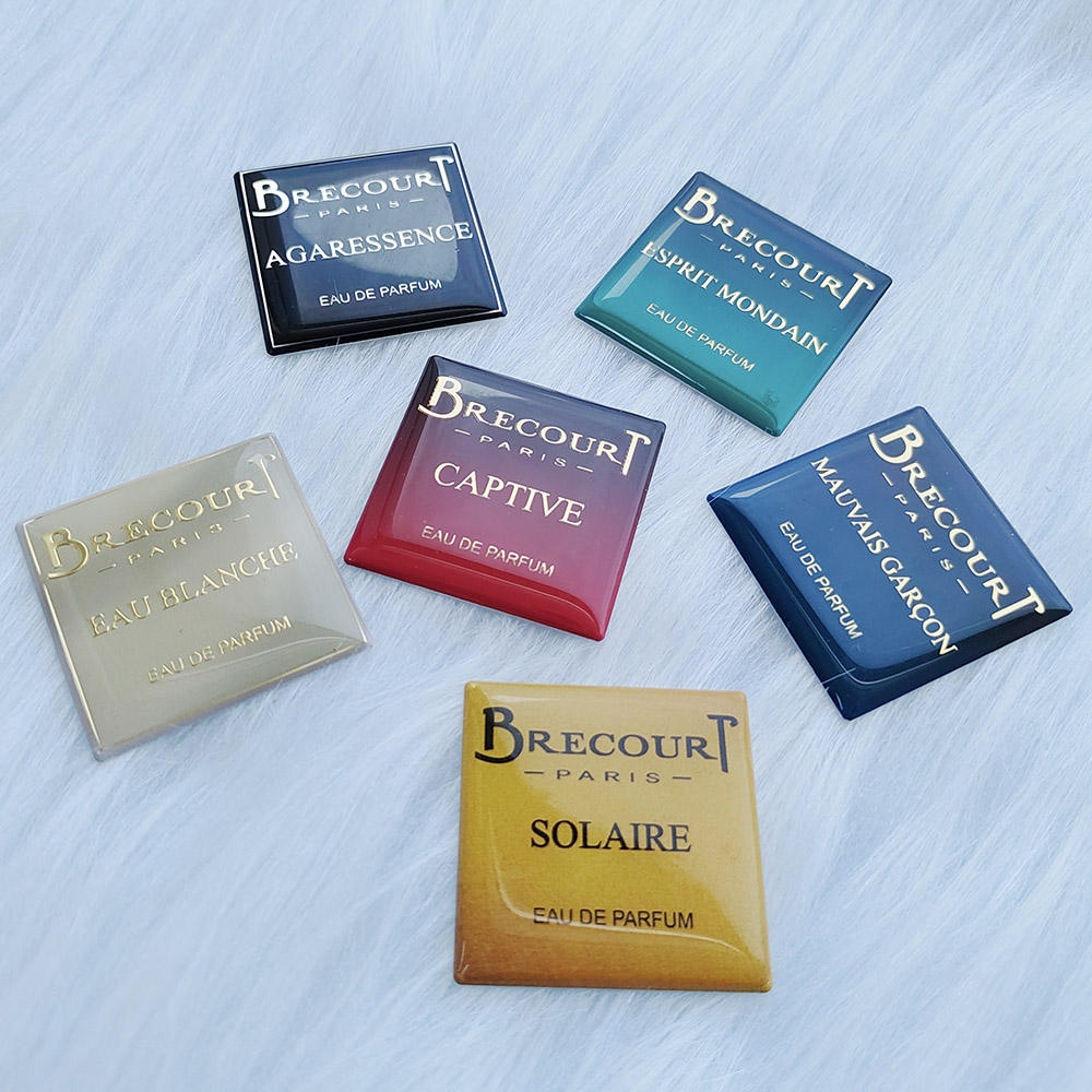 Customs Adhesive Perfume Epoxy Aluminum Label Metal logo Sticker for ...